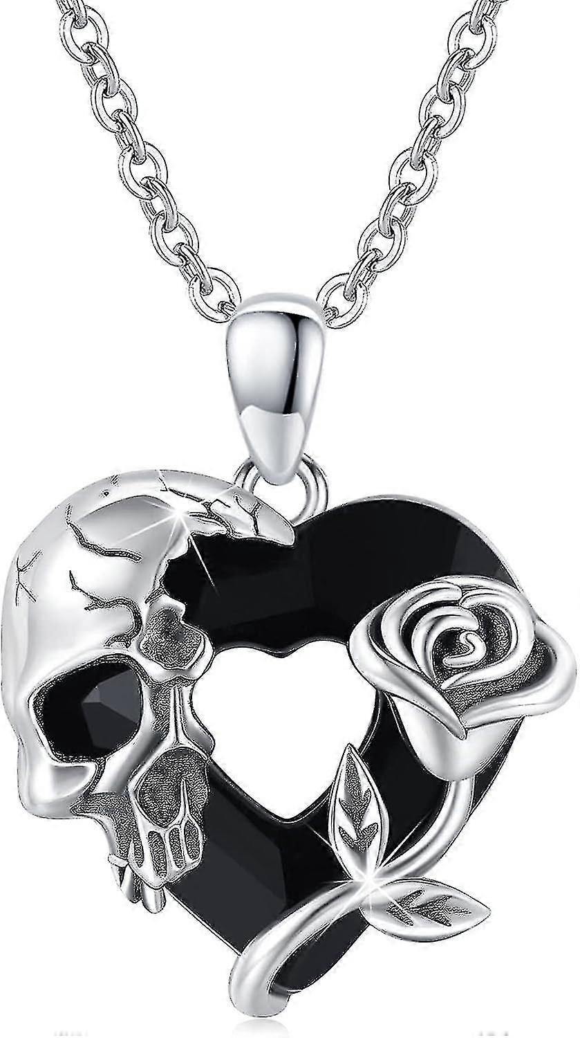 Sterling Silver Skull Necklace with Black Austrian Crystal Gothic ...