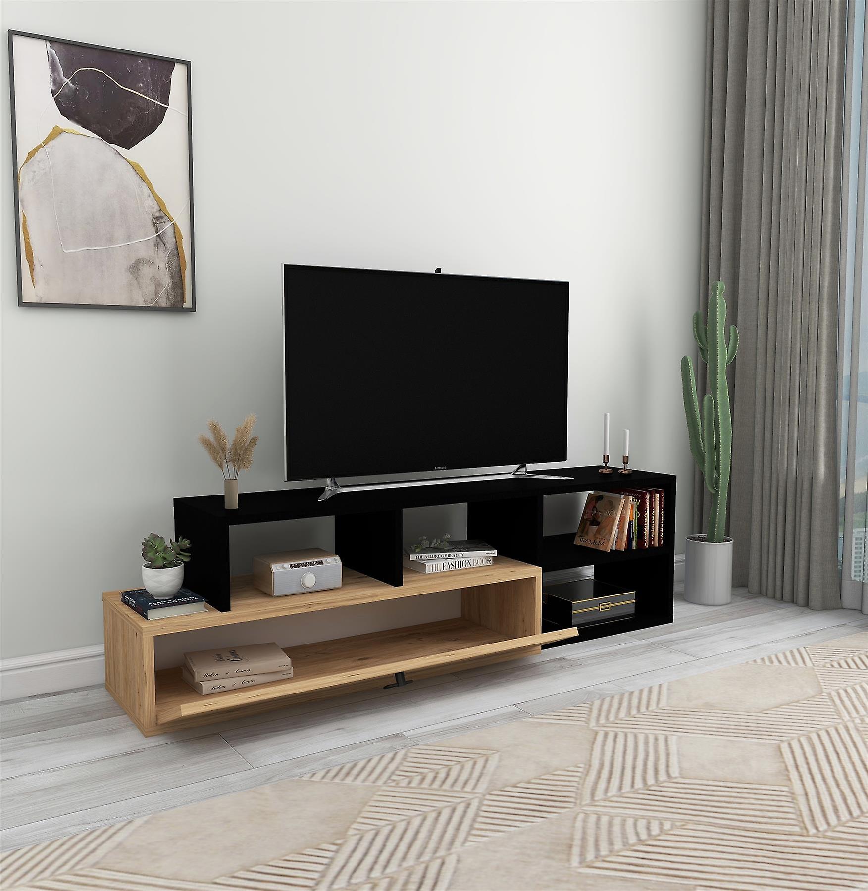 Mercury Adjustable TV Stand with Shelves - Atlantic Pine & Black ...