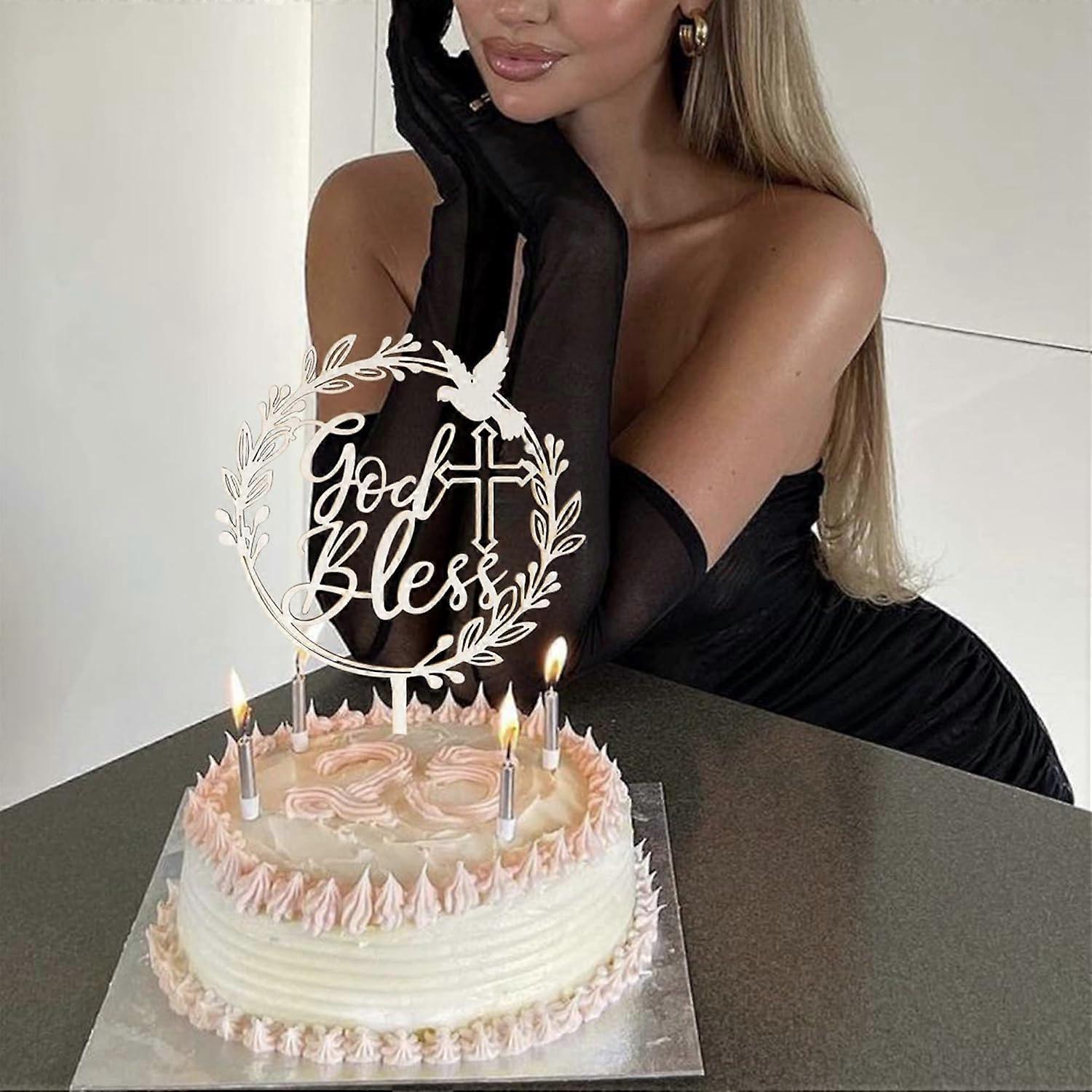 God Bless Cake Topper with Dove - Wooden Cross Cake Pick for First ...