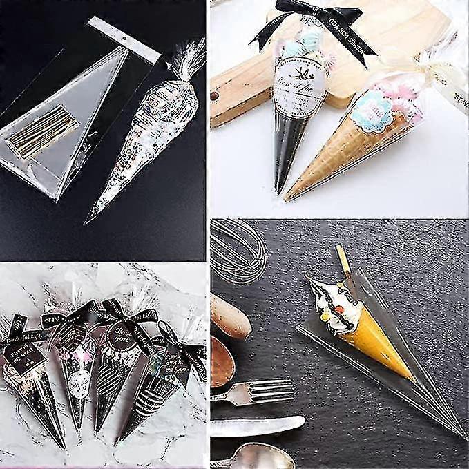 100pcs Clear Cone Bags, Sweets Cellophane Treat Bags, 25x13cm Plastic ...