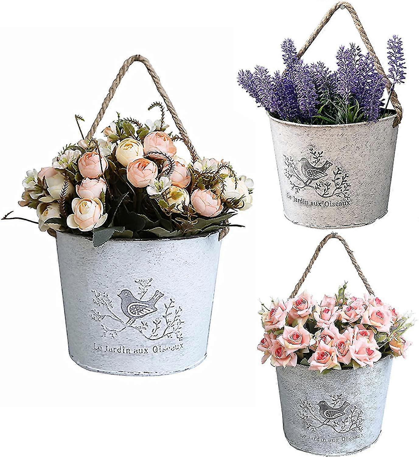 3 Pack Hanging Planter Pots Galvanized Wall Decor Vase Farmhouse Decor ...