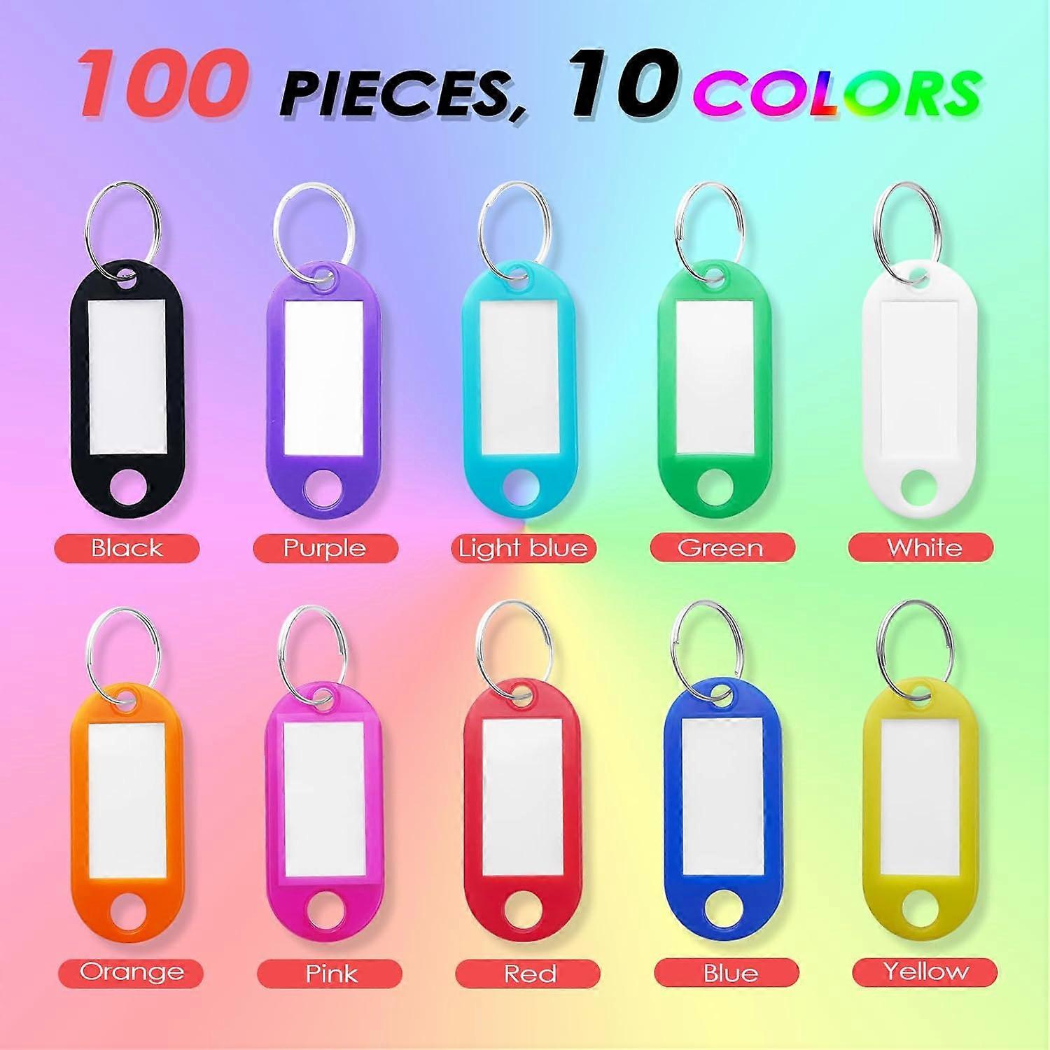 100 Pieces Key Rings, Plastic Key Tags, Writable Colored Key Rings in ...