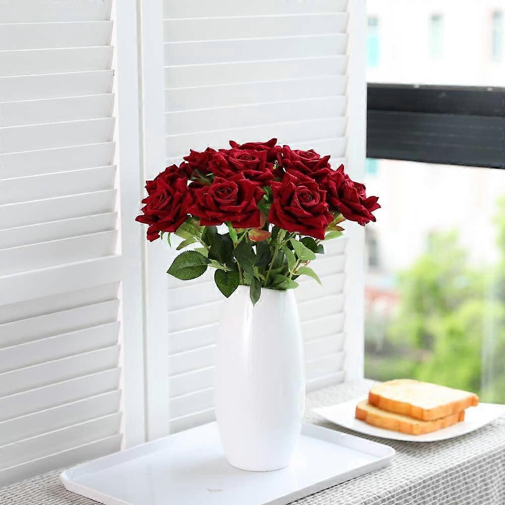 12pcs Artificial Roses Velvet Flowers with Long Stem Fake Roses Bouquet ...