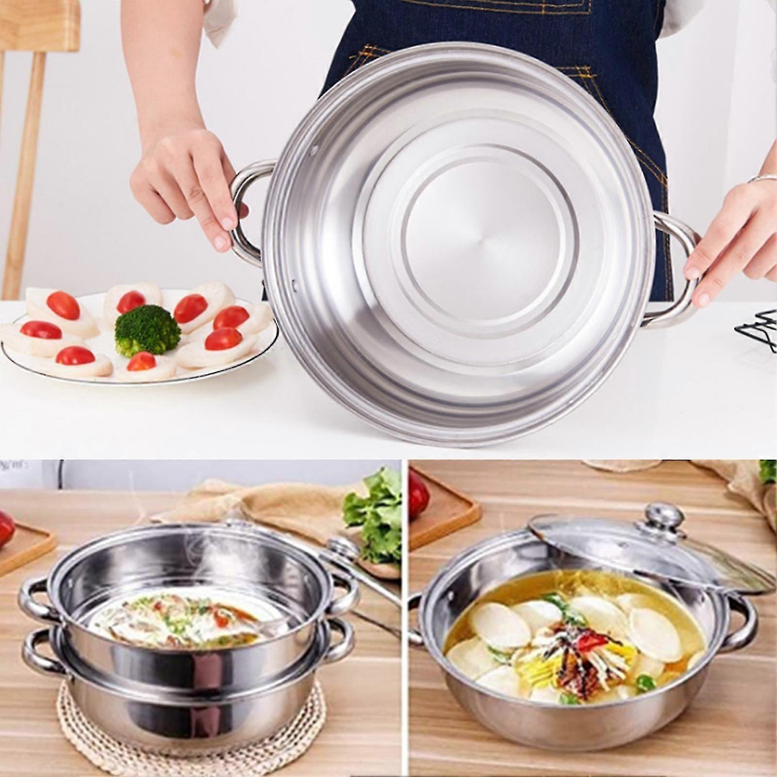 Steamer Pot Stainless Steel Stack 2-Layer Steamer Pot Set with Visible ...
