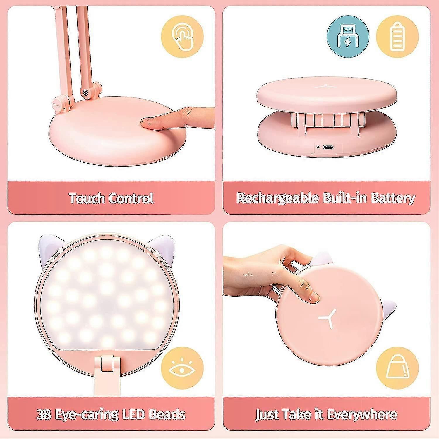 Led Desk Lamp Cute Desk Lamp Pink Desk Lamp, 8 Brightness Foldable ...