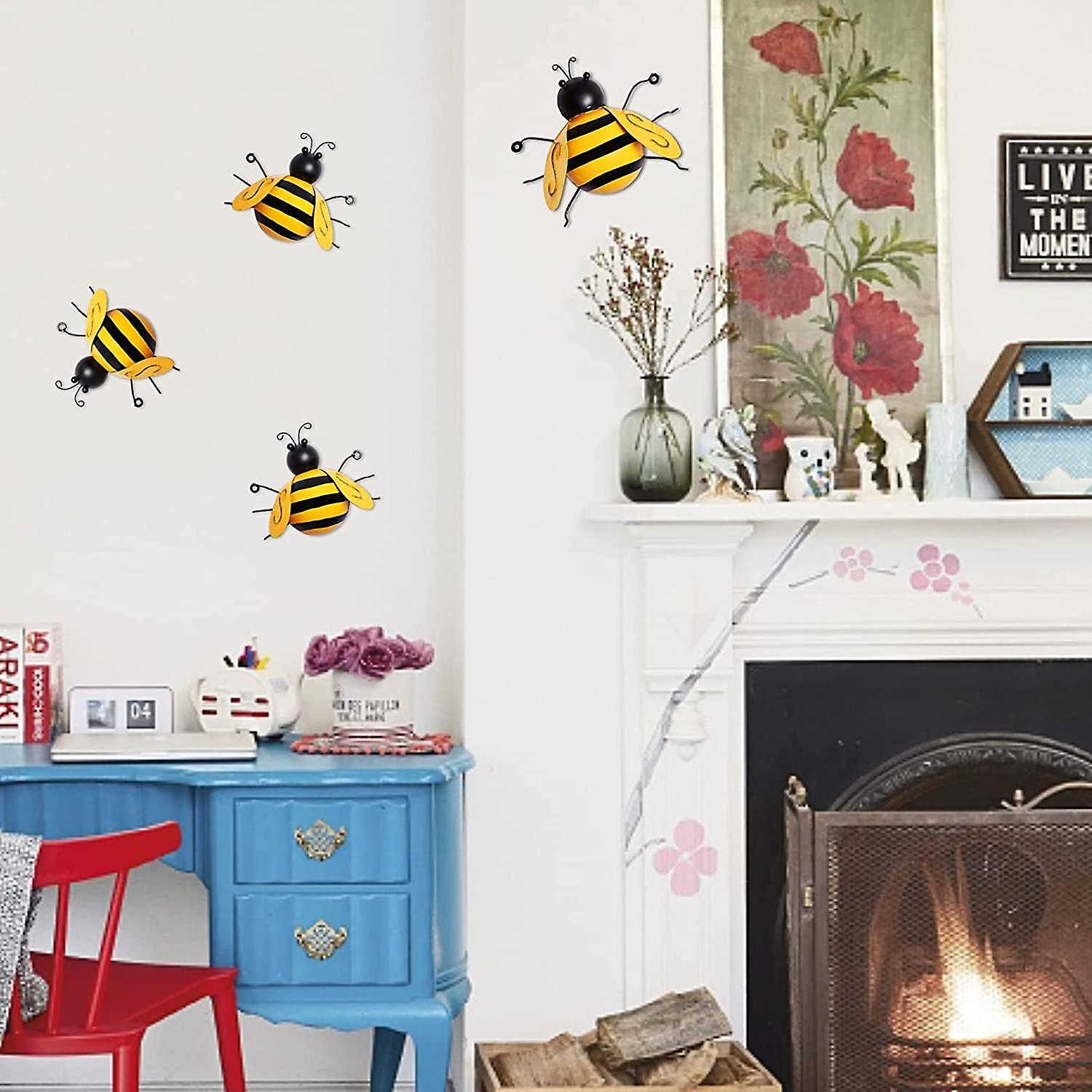 4 Pack Metal Bee Wall Art Sculptures Garden Decorations, Hanging Bee ...