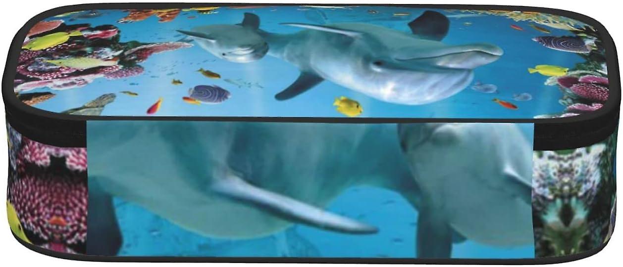 Kids Pencil Case For Girls And Boys Big Capacity Ocean Dolphin Looking ...