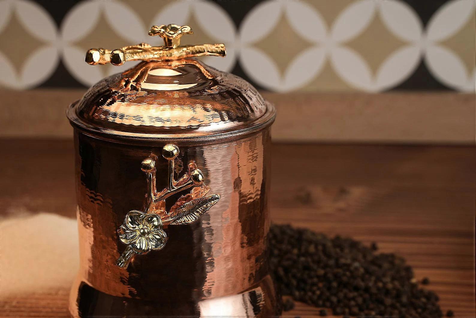 Set Of 3 Solid Copper Canister Set With Lid | 100% Copper Kitchen ...