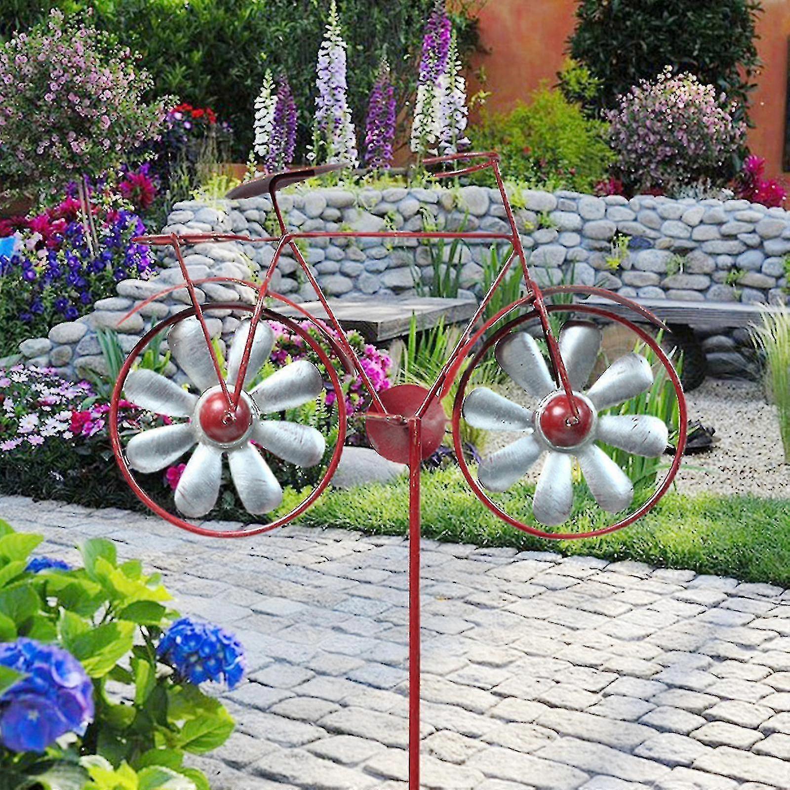 Iron Garden Windmills Patio Stake Bicycle Wind Spinner For Yard Outdoor ...