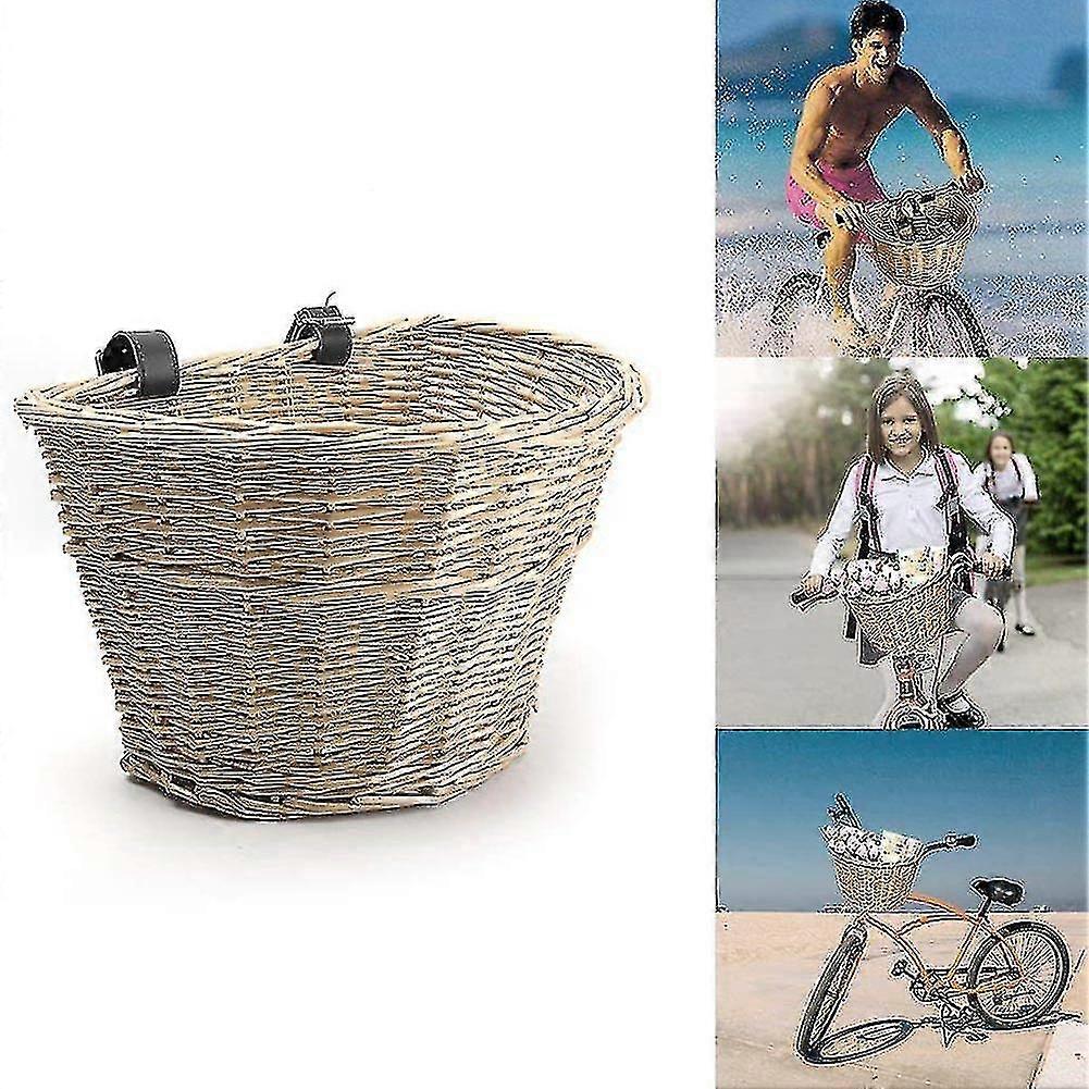 Wicker D-shaped Bike Basket Portable Hand-woven Shopping Basket Folk ...