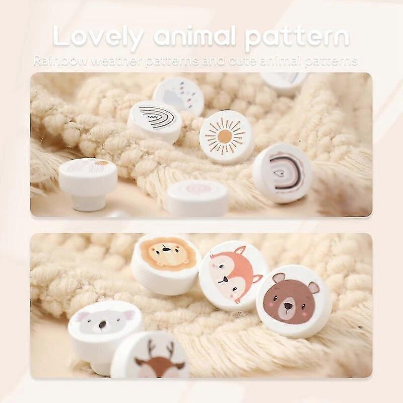 8st Rund Trä Låda Knopp Tecknad Djur Regnbåge Moln Byrå Knopp Baby Skåp ...