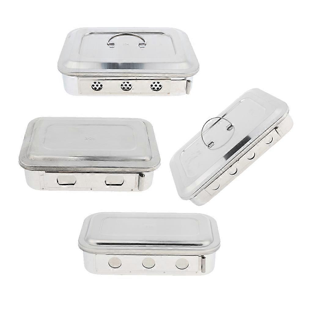 Set Of 4 Stainless Steel Surgical Instrument Box w/ Lid & Holes, Round ...