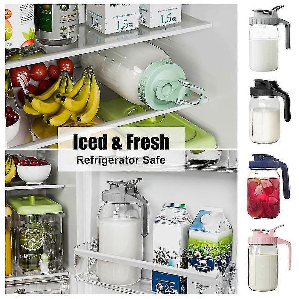 32oz Glass Mason Jar Pitcher with Flip Cap Lid & Pour Spout - Leak ...
