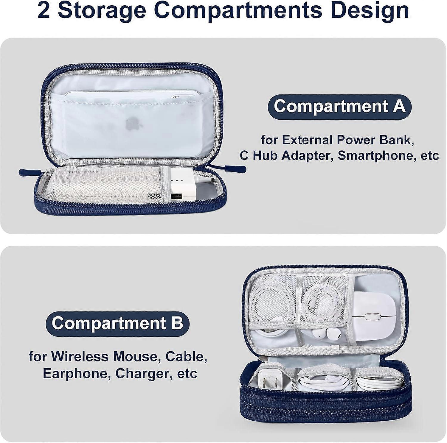 Small Electronics Organizer Bag, Navy Blue Tech Accessories Carrying ...