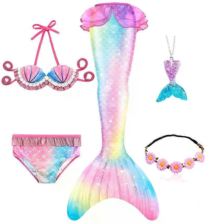 5Pcs/Set Girls Mermaid Tail Swimsuit The Little Mermaid Costume Cosplay ...