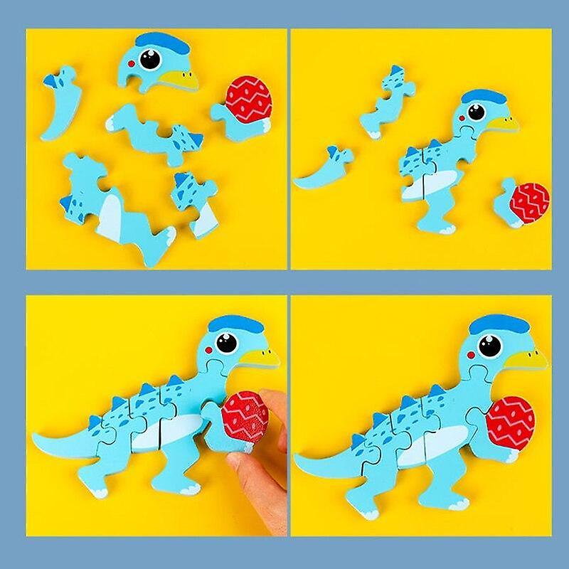Cute stand-up dinosaur wooden puzzle educational toys for kids early ...