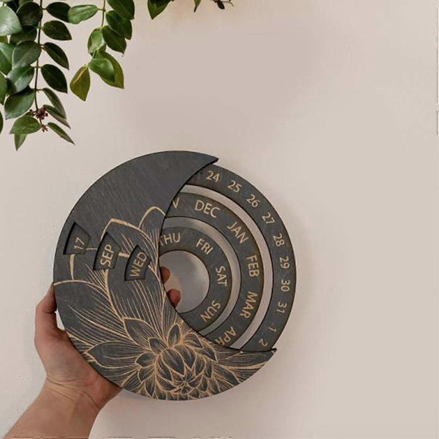 Wooden Perpetual Calendar Wall Mounted - Decorative Calendar Adjustable ...