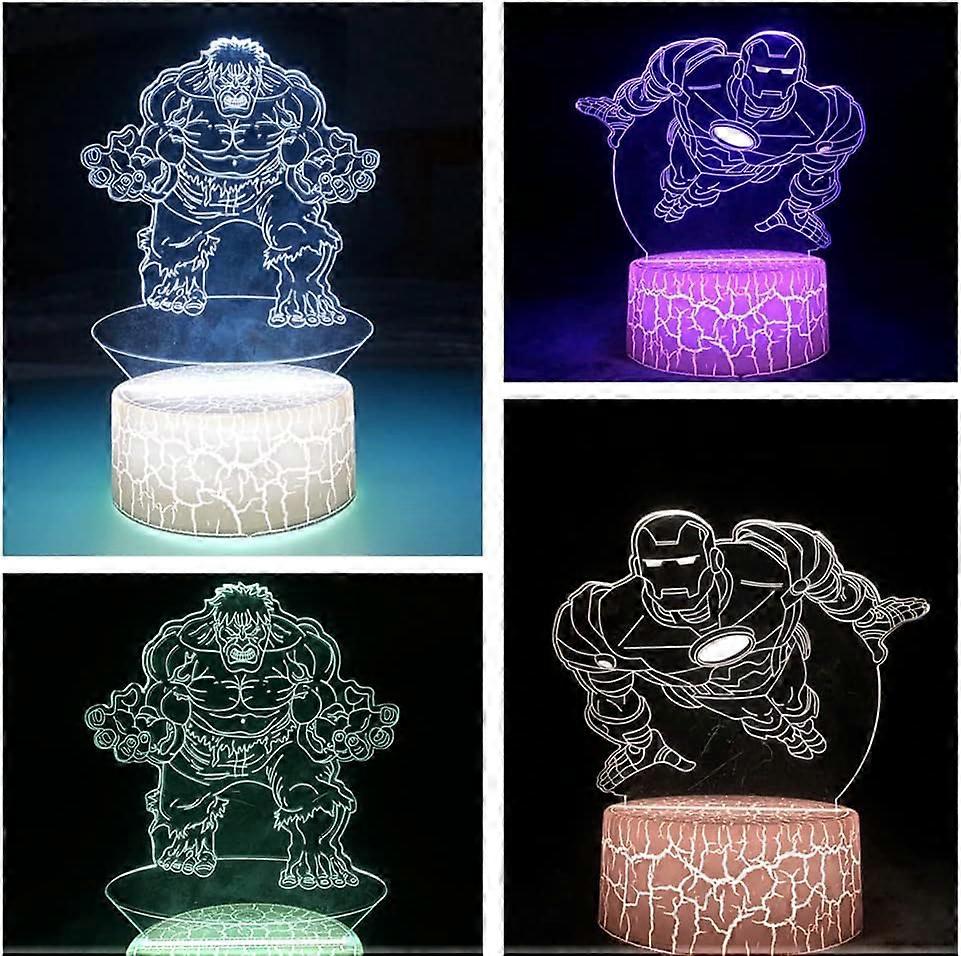 Superhero 3D Night Lights for Kids Gift, Hulk-Ironman 3D LED Deco Lamp ...