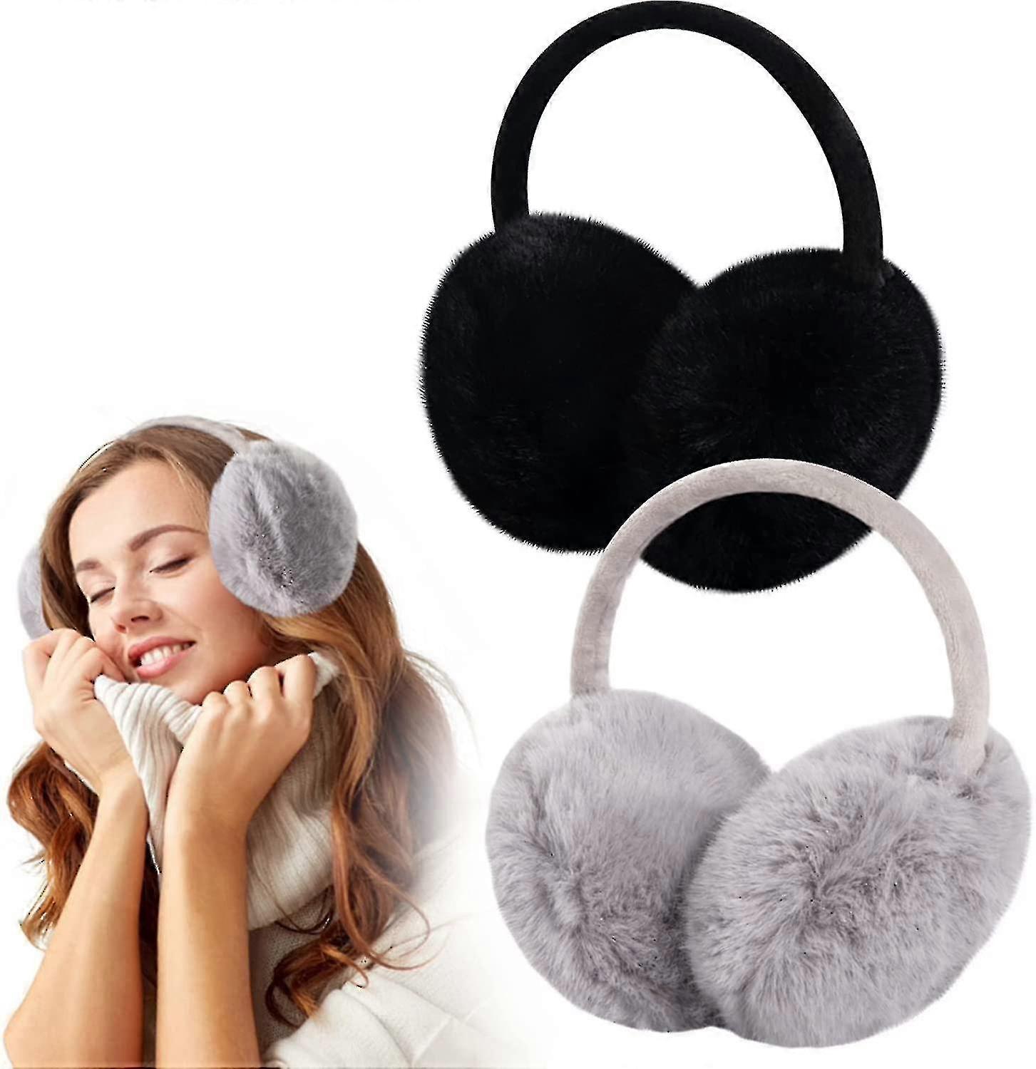 2 Pack Adjustable Faux Fur Earmuffs- Soft Warm Ear Muffs For Winter ...