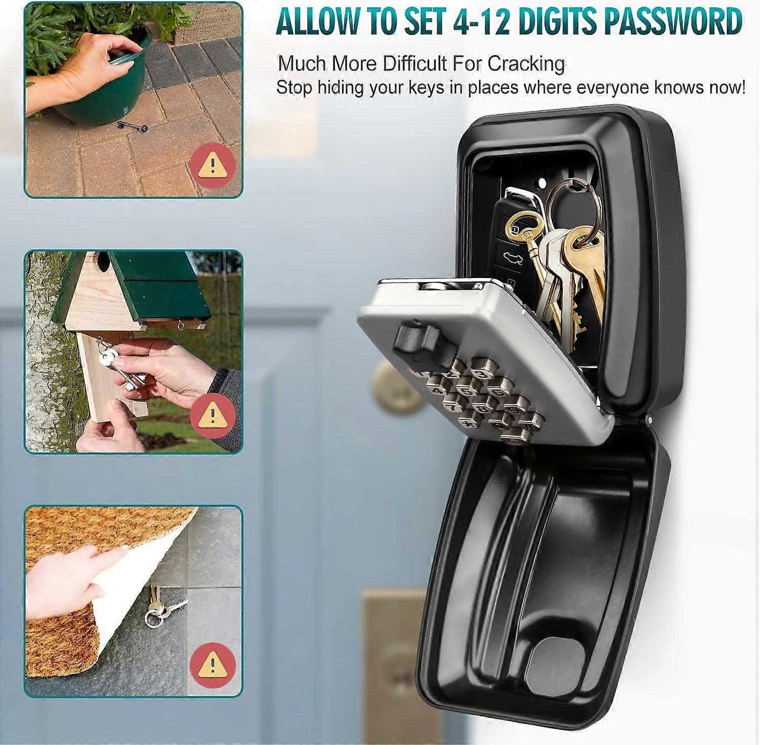 Outdoor Security Key Box, Large Wall-mounted Key Box with 12-digit Code ...
