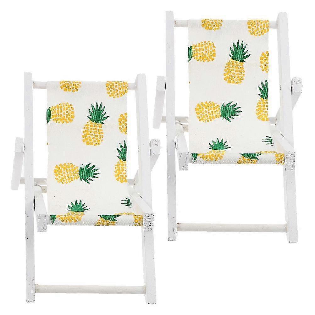 2Pcs Mini Deck Chairs Foldable Wooden Beach Chair Miniature Furniture ...