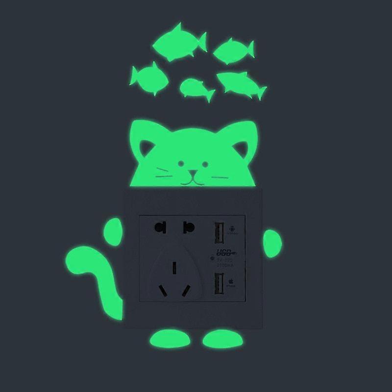 Luminous Cartoon Switch Sticker Glow In The Dark Cat Sticker ...