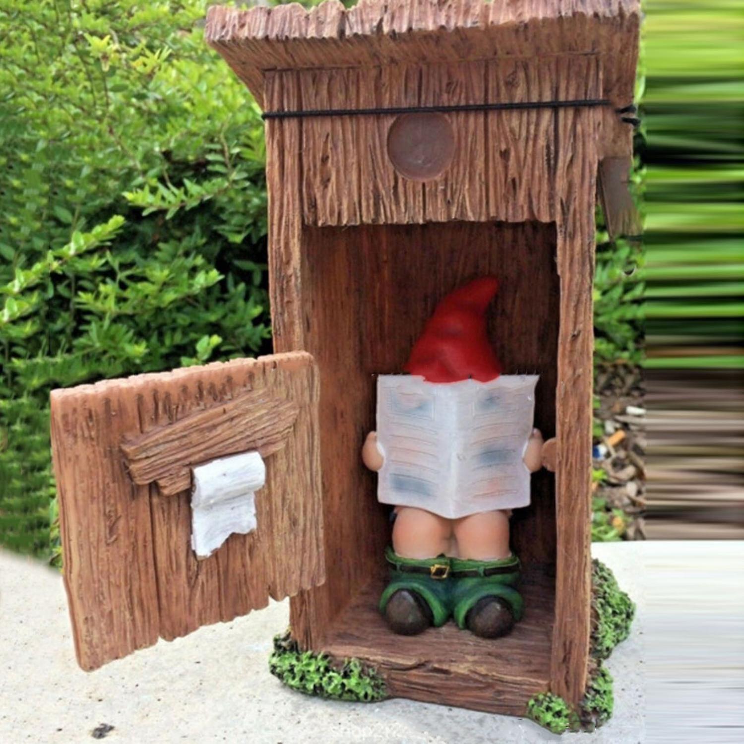 Reading Book Gnome Statue Forgot Closing Door Resin Funny Vivid Naughty ...