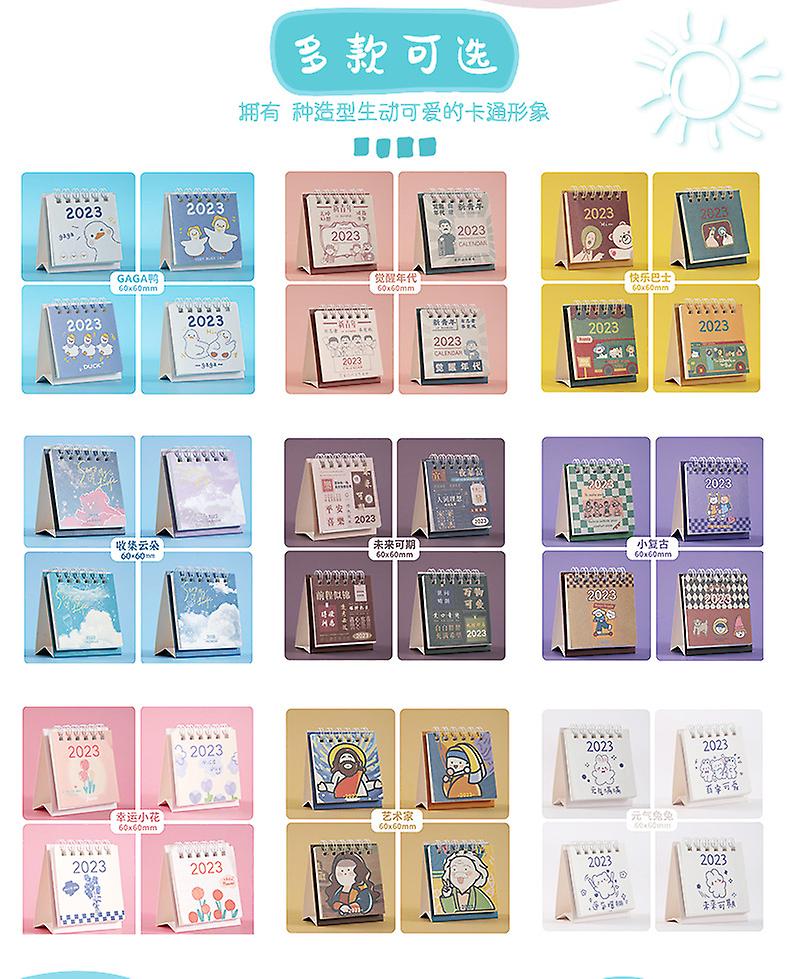 4pcs 2023 Cute Cartoon Small Table Calendar Mini Portable Stand Up ...