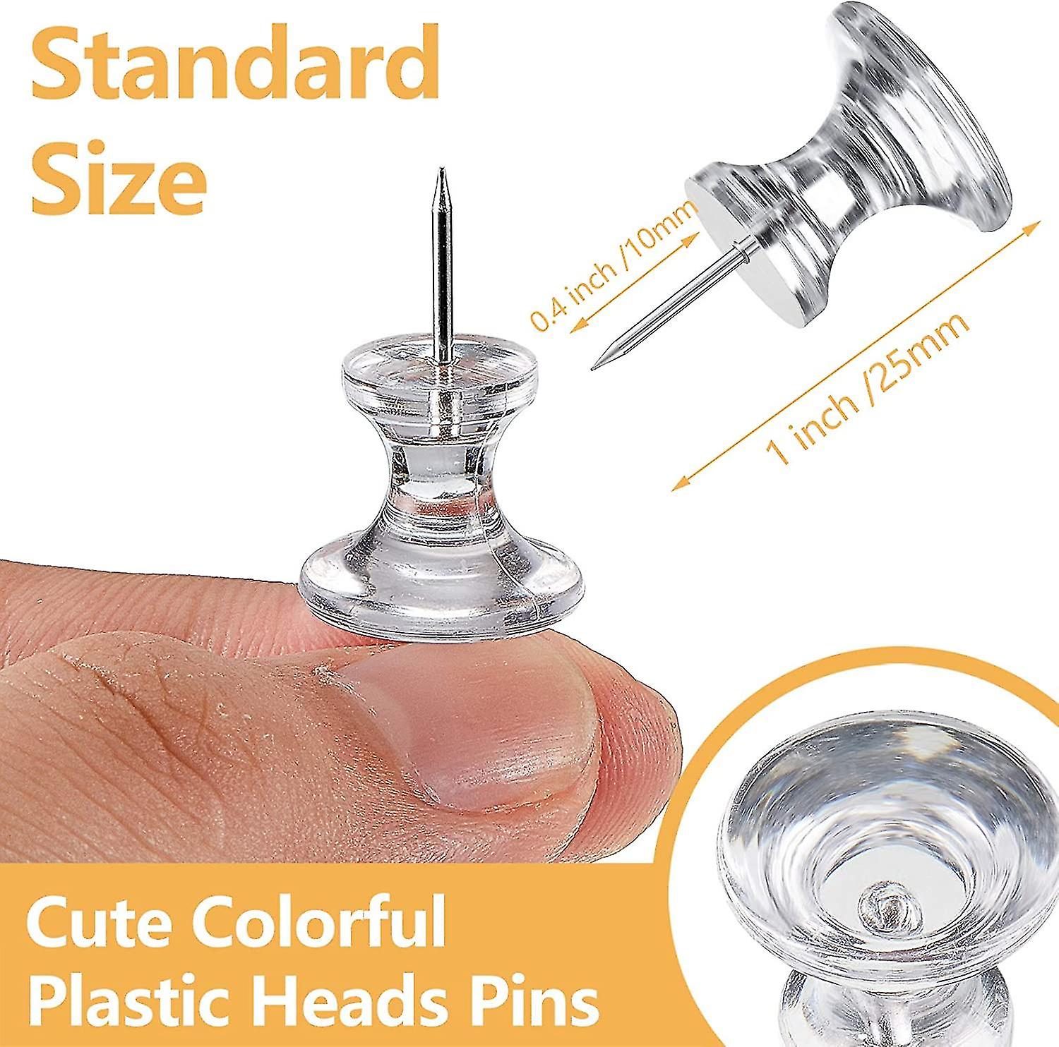 60 Pieces Giant Push Pins Clear Thumb Tacks Steel Point 1 Inch Standard ...