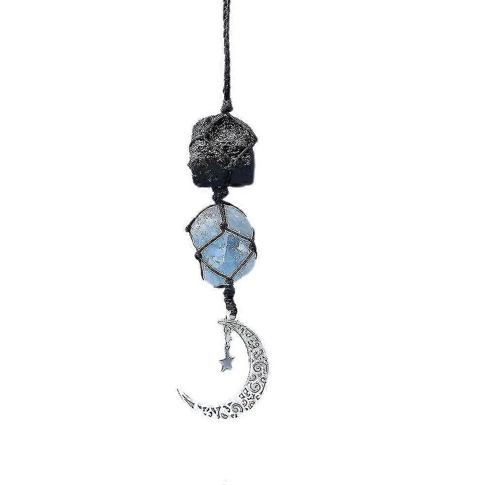 Veeki Hanging Car Charm - Black Tourmaline & Blue Calcite - Dangling ...