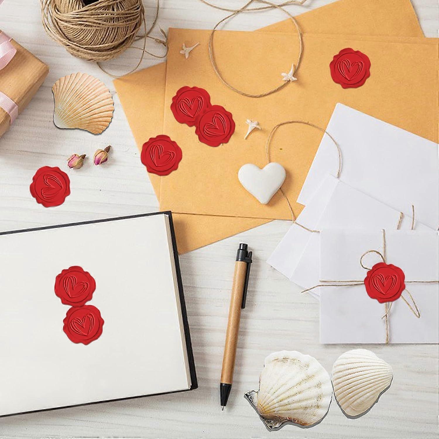 50 Pcs Red Love Wax Seal Stickers Overlapping Heart Shape Seals 3cm ...