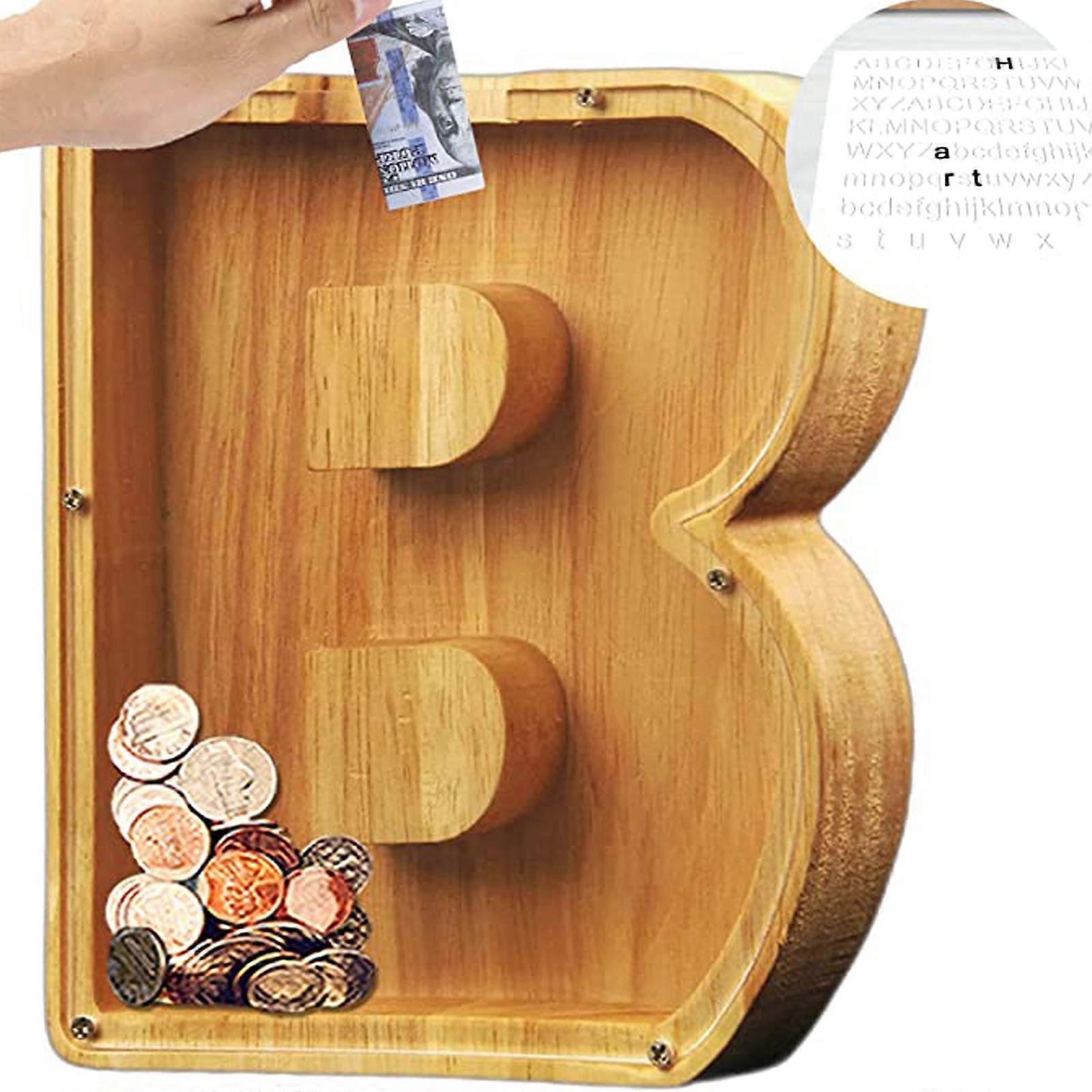 Wooden Personalized Piggy Bank Toy Alphabet Money Jar Coin Gifts ...
