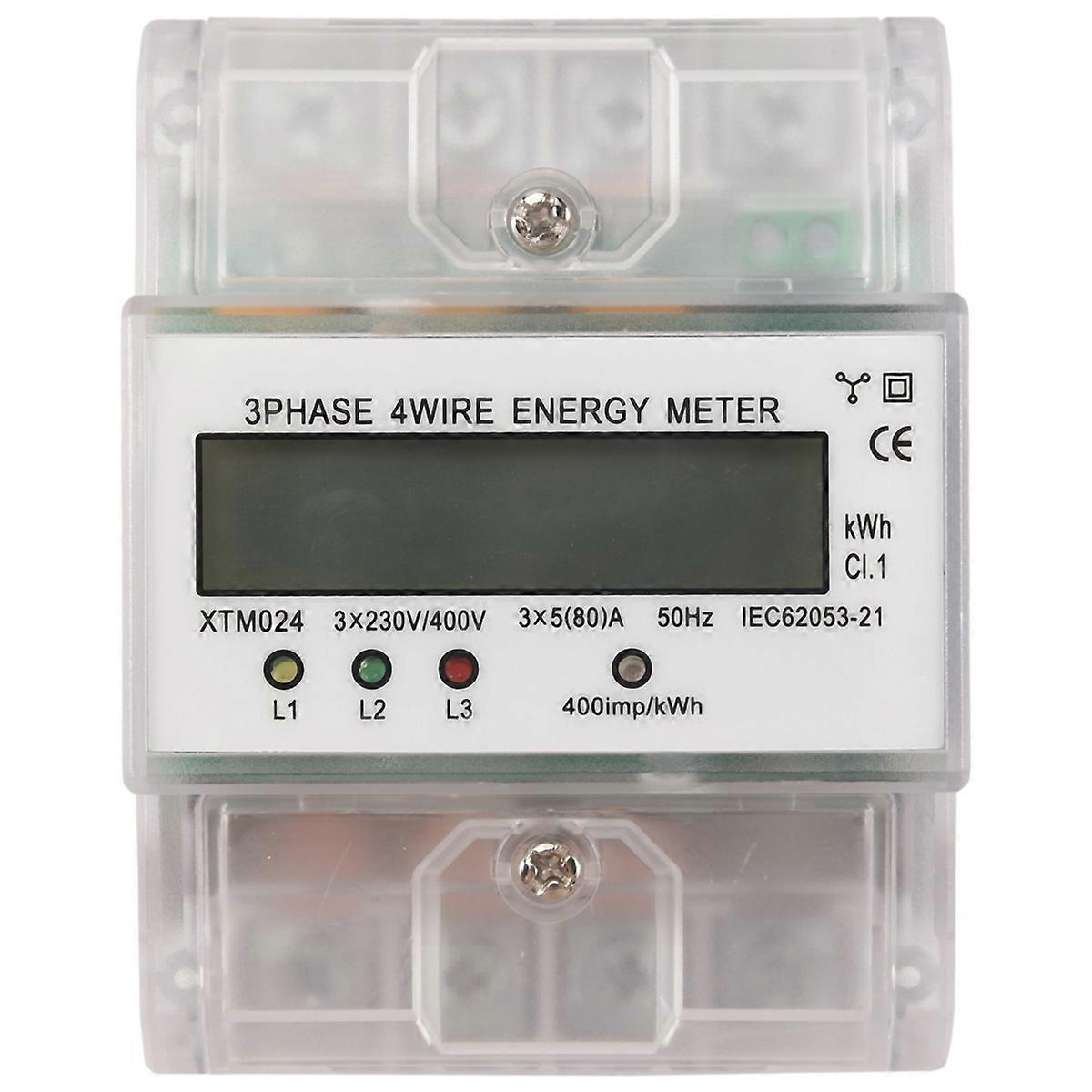 3 Phase 4 Wire Energy Meter 220/380V 5-80A Energy Consumption KWh Meter DIN Rail Installation ...