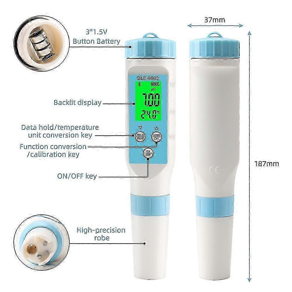 Smart Bluetooth PH Meter 0.01 High Accuracy Water Tester with ATC ...