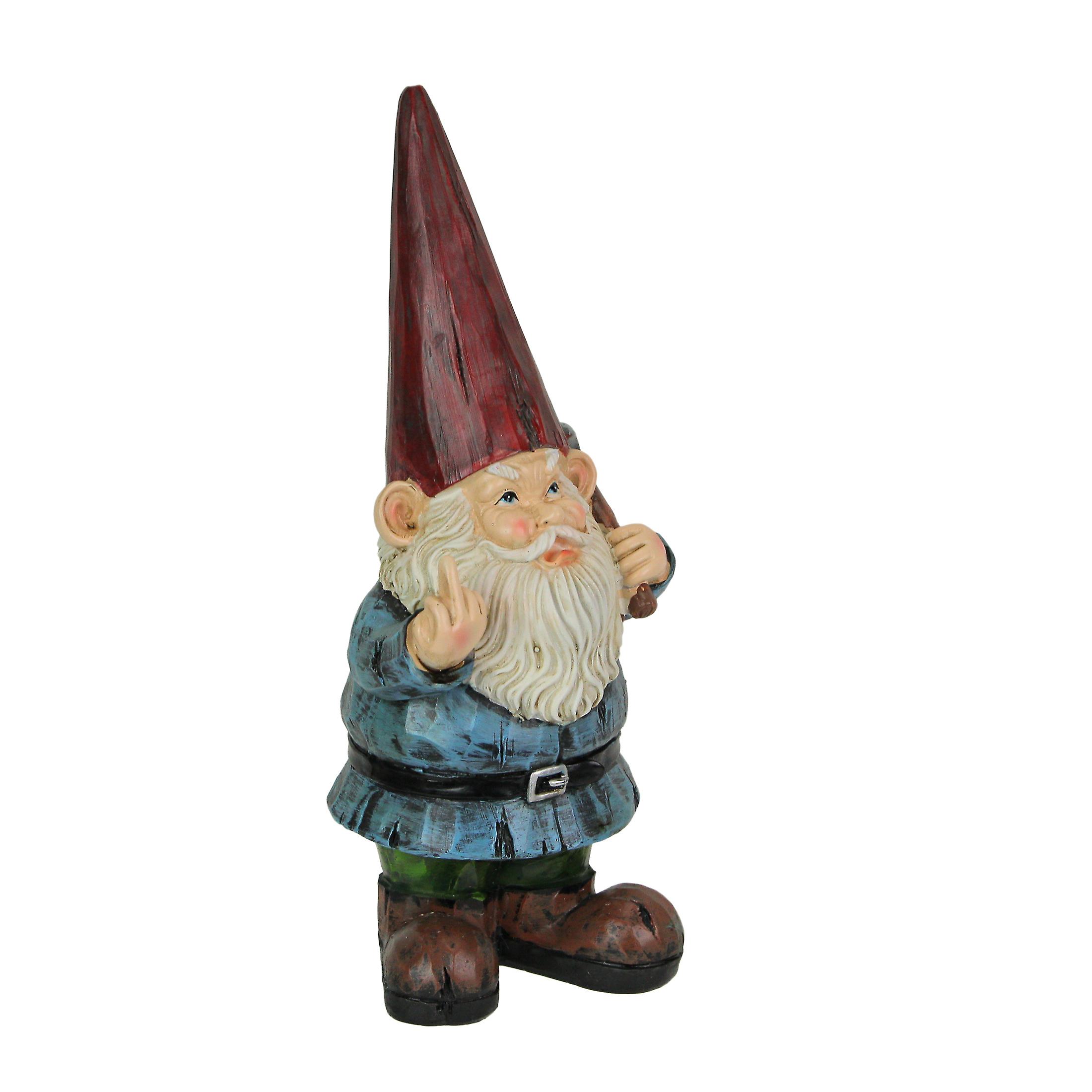 12 Inch Grumpy Gnome Holding Pick Axe Garden Statue - Rude Hand Gesture ...