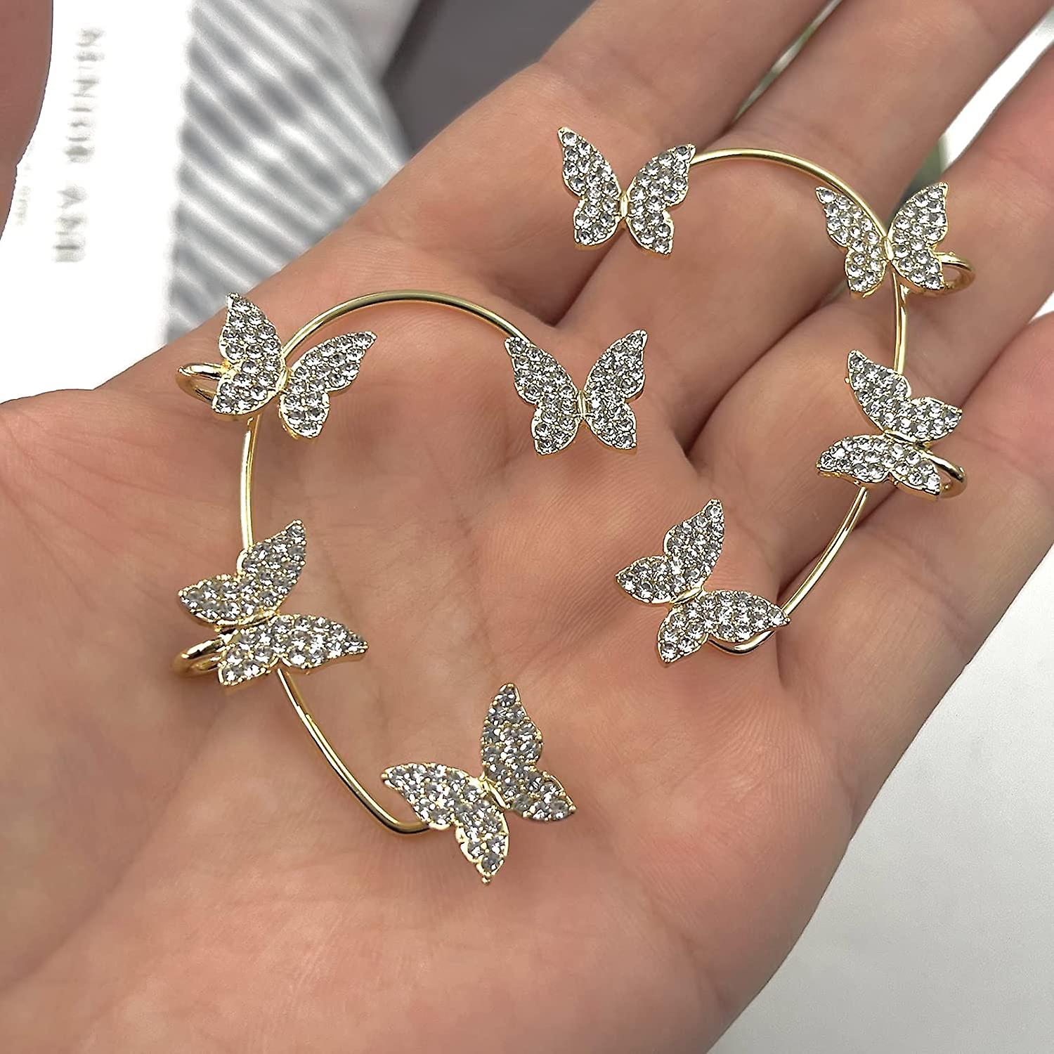Zircon Butterfly Earrings For Women,butterfly Ear Cuff Earrings ...