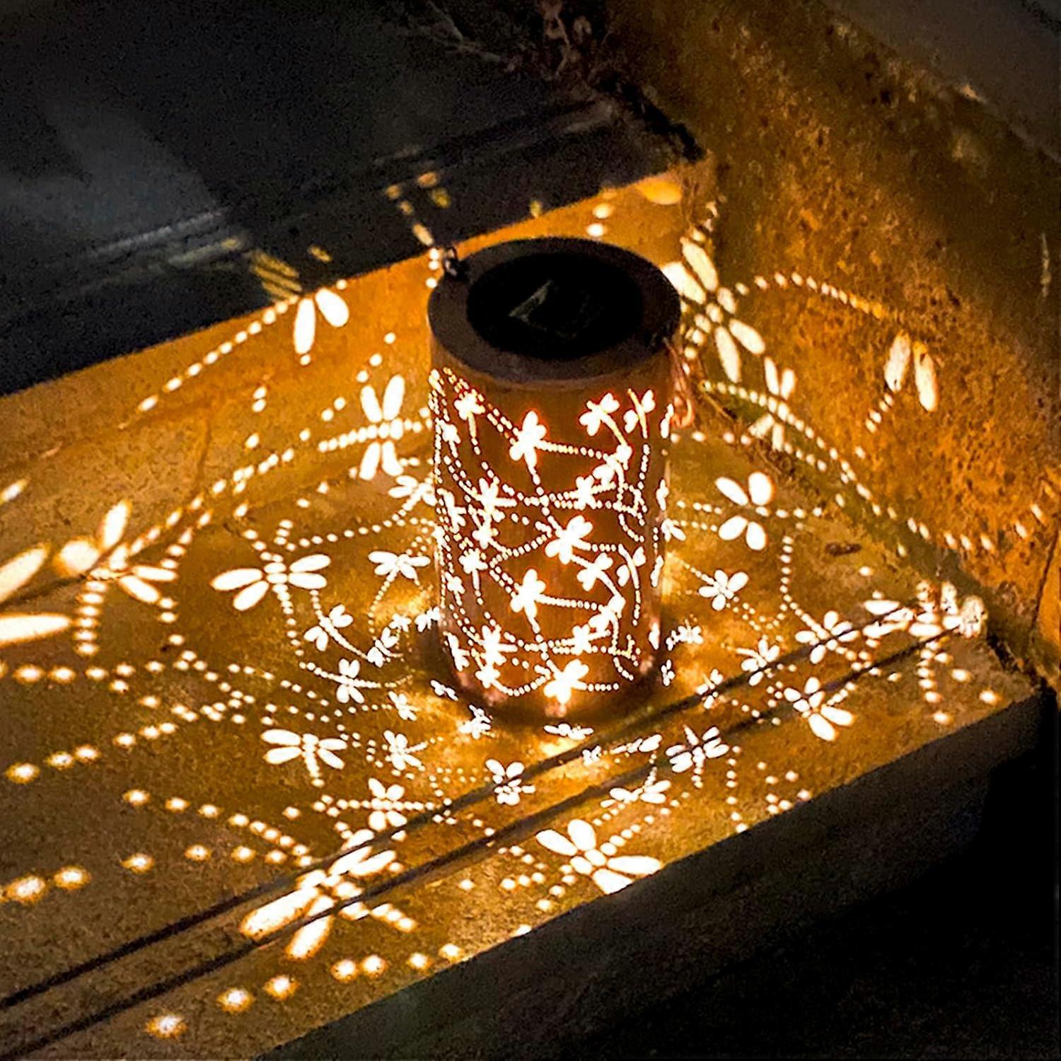 Solar Lanterns Outdoor Hanging Lanterns, Dragonfly Hollowed Metal ...