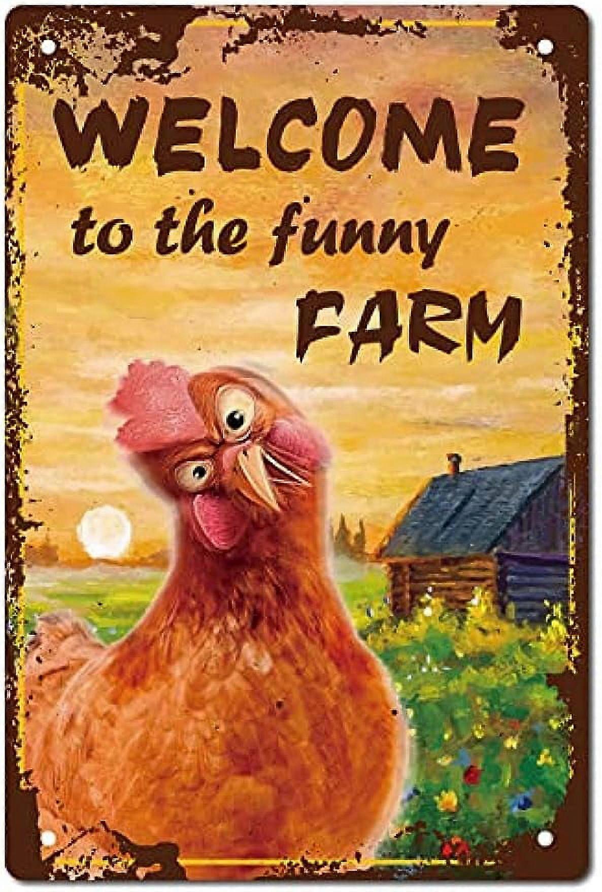 1PC Welcome to The Funny Farm Chicken Metal Tin Signs Vintage Wall ...