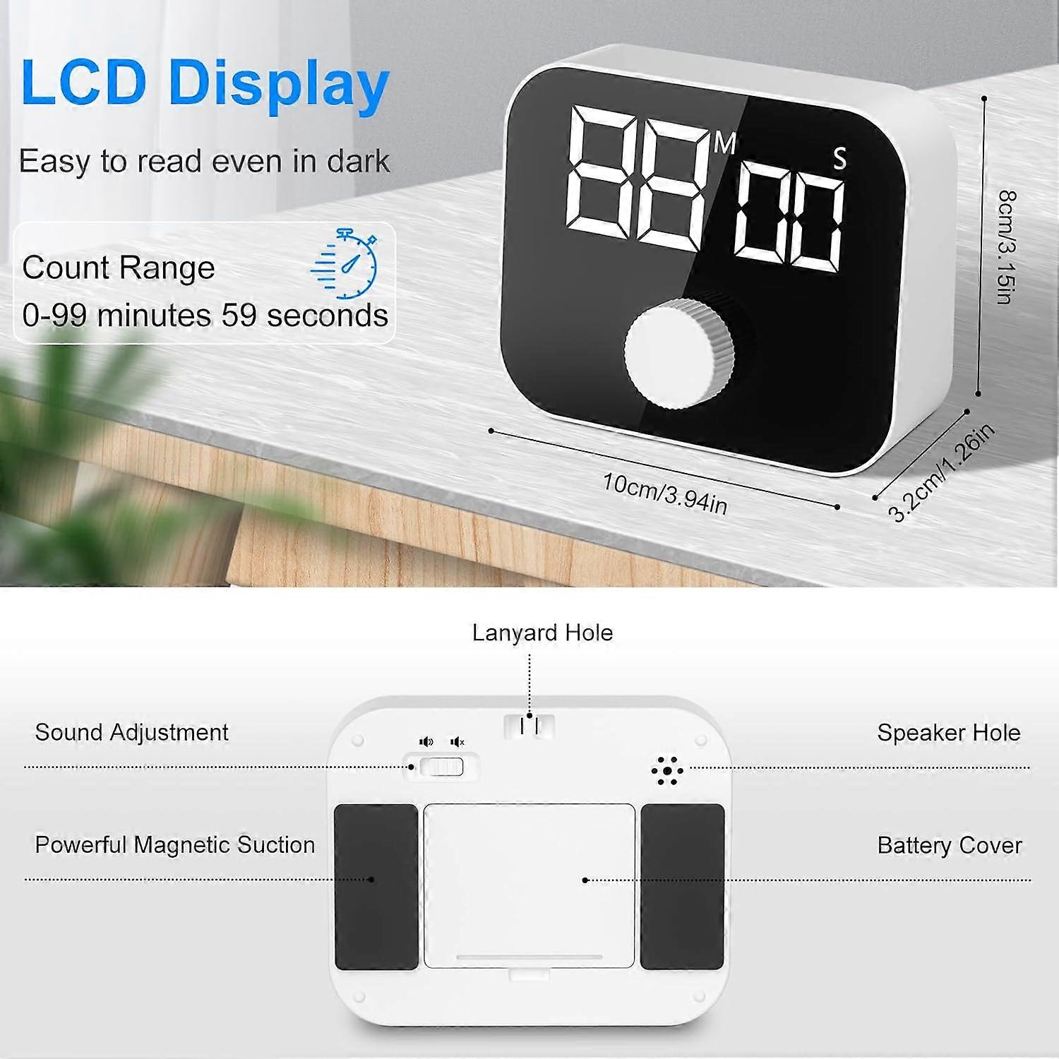 Digital Kitchen Timer Magnetic Countdown Count Up Timer with Large LED Display Stopwatch Timer ...