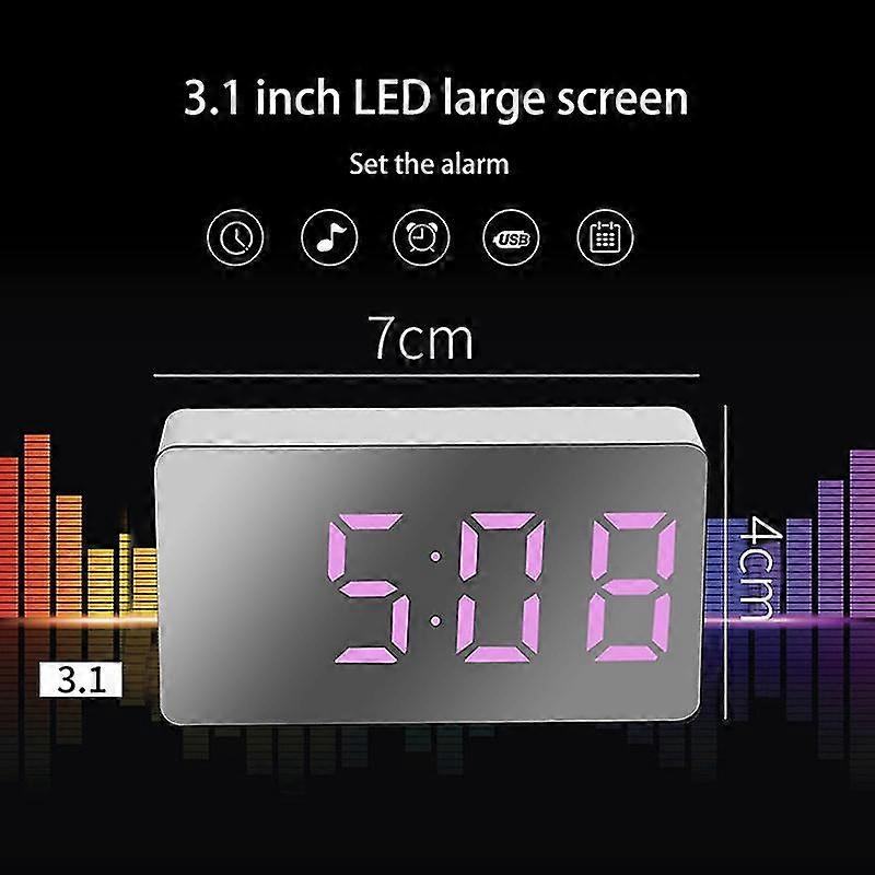 Mini Desk Alarm Clock Digital Mirror Led Temperature Usb Bedside Table ...