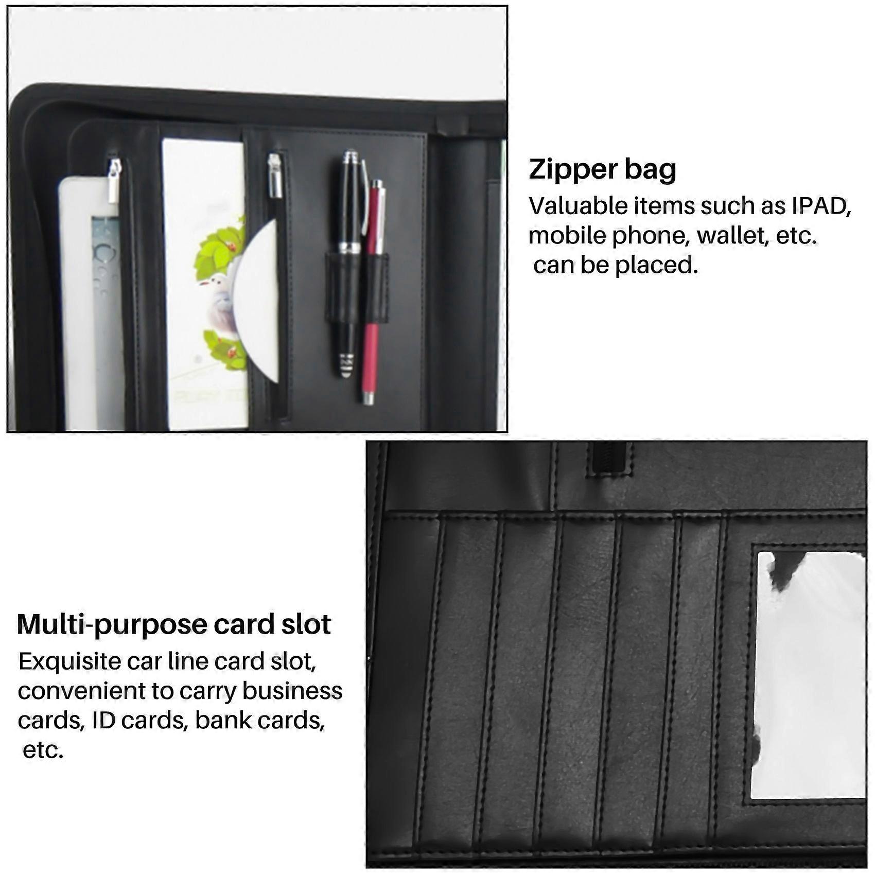 Leather Folder Zippered Closure Portfolio for Business /Table and Card ...