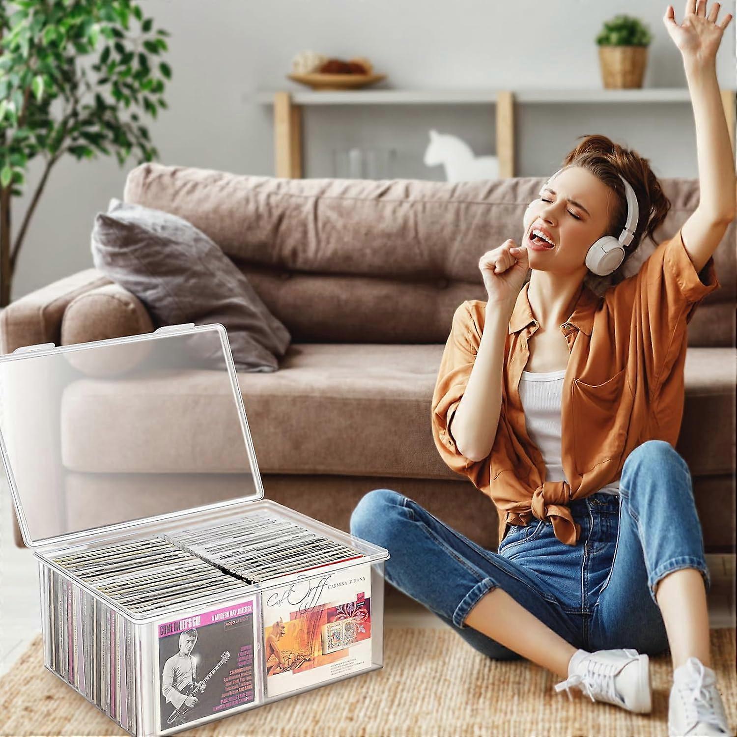 CD Storage Box, Stackable Clear Plastic CD Organizer