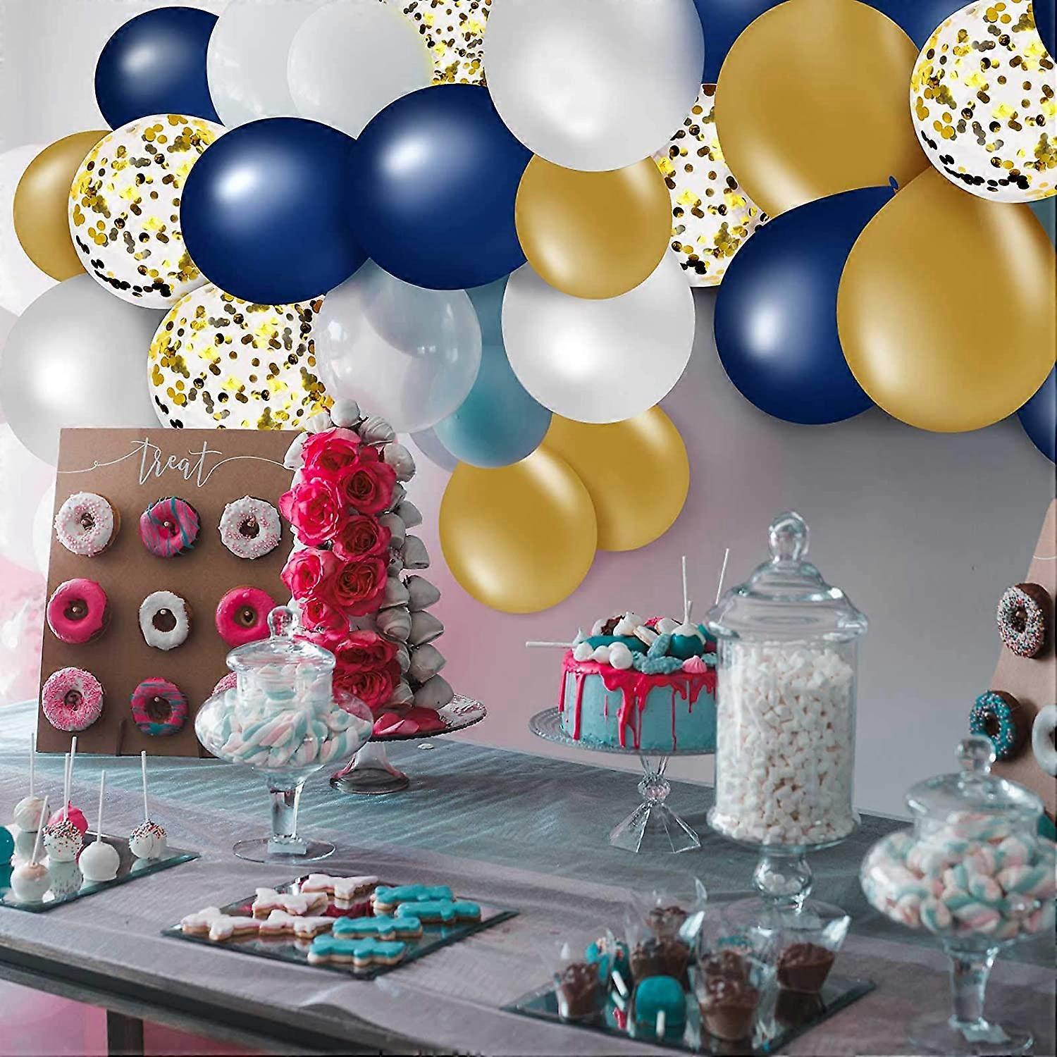 60PCS Navy Blue and Gold Confetti Balloons, Premium 12inch Pearl White and Gold Metallic Chrome ...