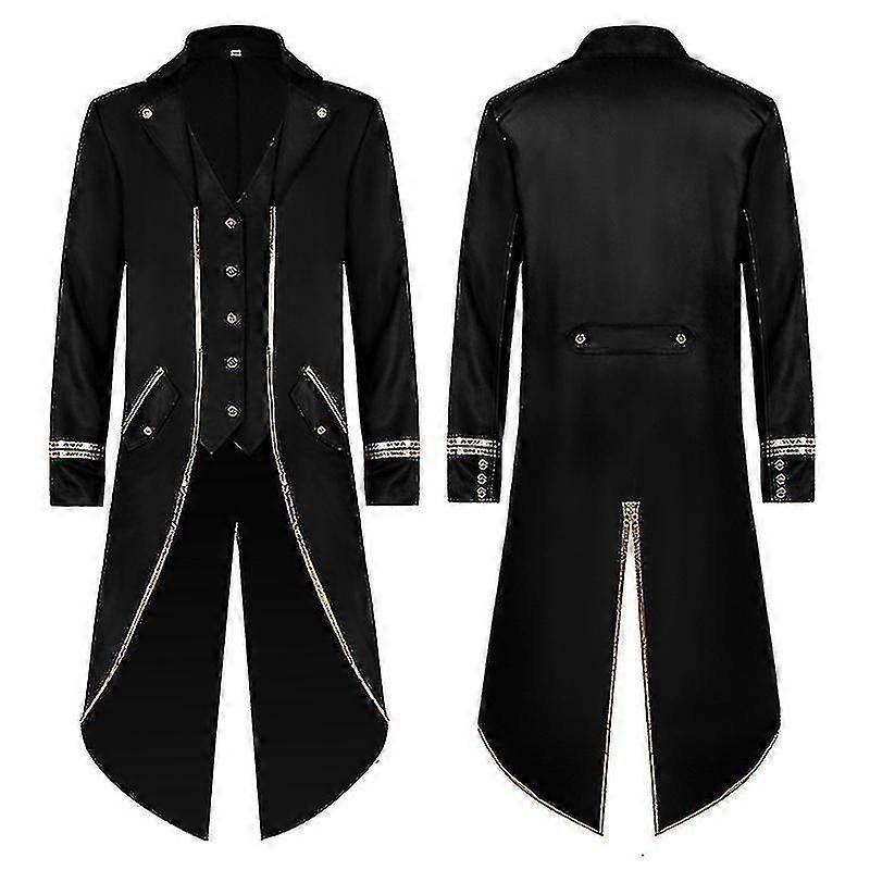 Halloween Tuxedo Medieval Retro Costume Mid-Length Punk Men'S Gold ...