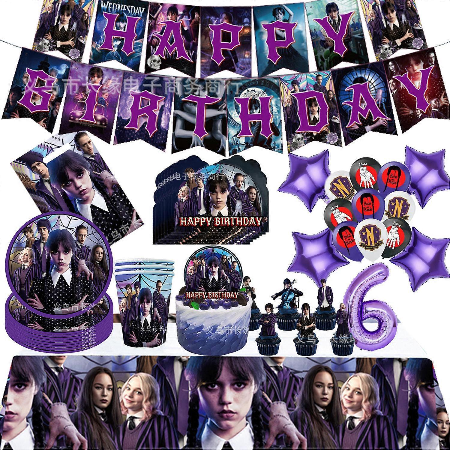 Wednesday Addams Birthday Set Supplies Party Decoration Hot TV Themed ...