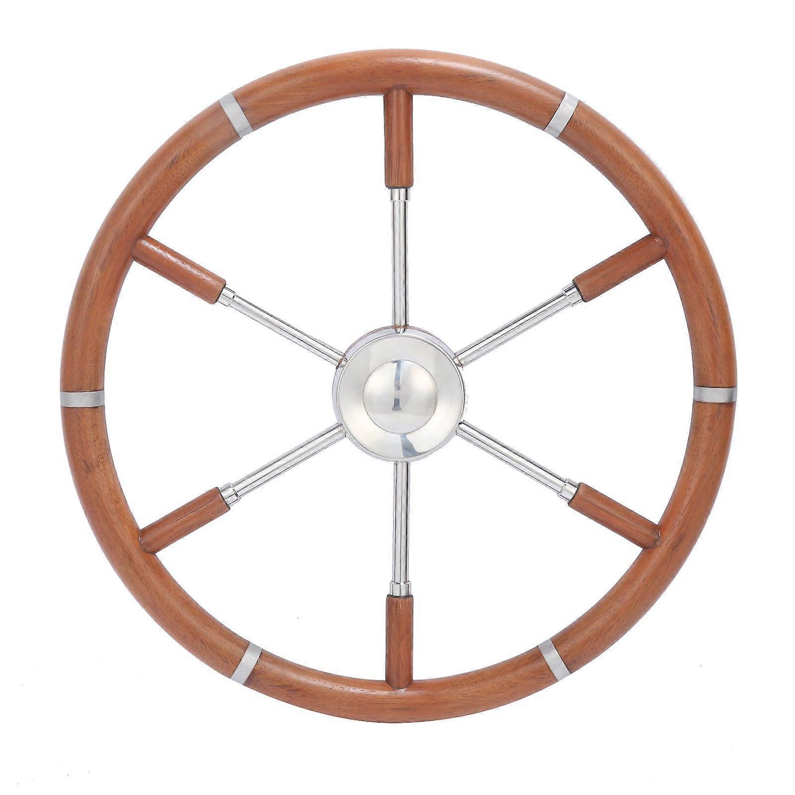 Teak Wood Handle Boat Steering Wheel 6 Spoke 304 Stainless Steel Center ...