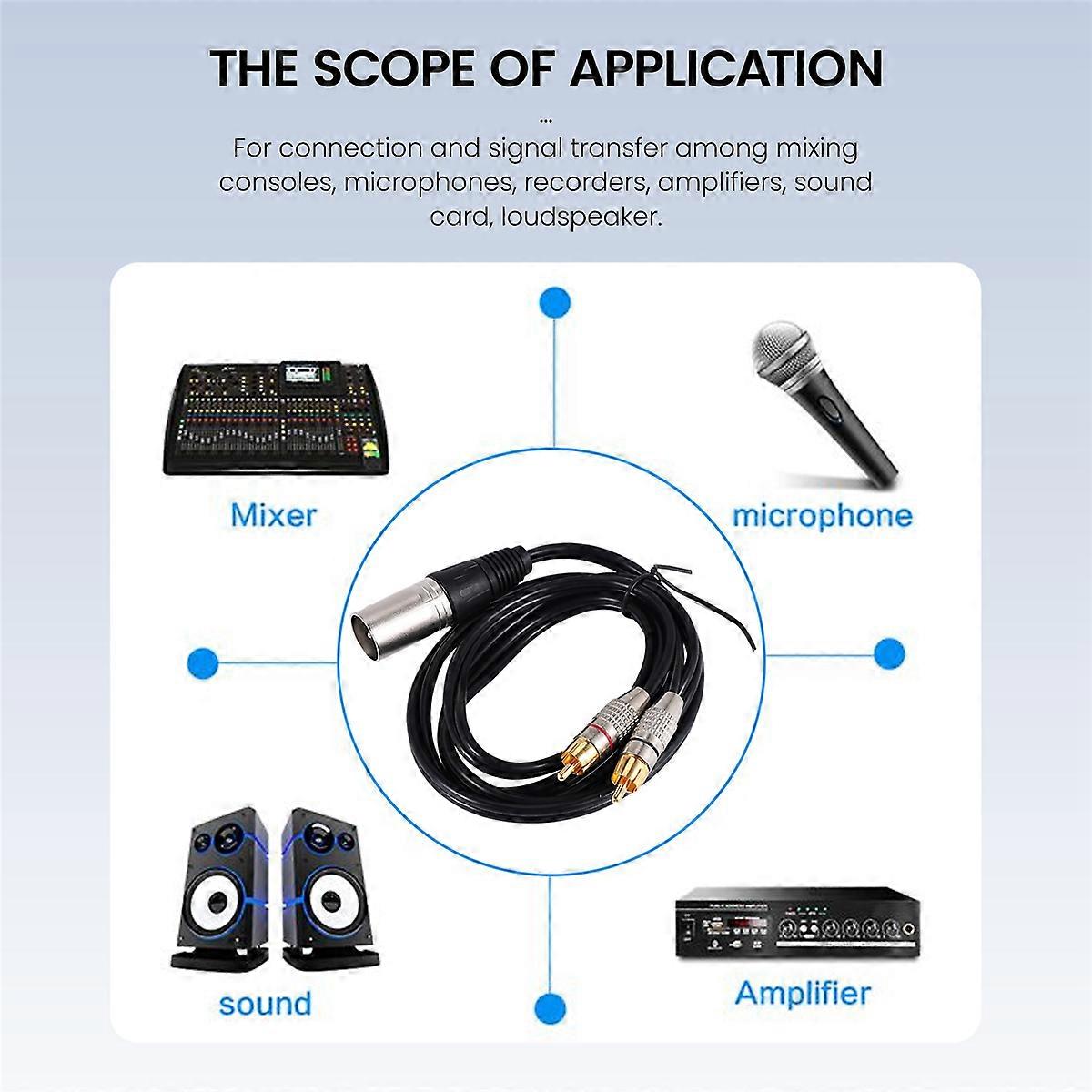 1 XLR Male to 2 RCA Male Plug Stereo Audio Cable Connector Y Splitter ...