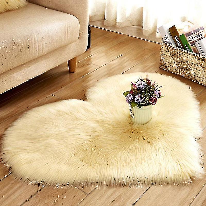 Fluffy Shaggy Rug Heart Shaped Carpet Bedroom Solid Color Plush Mat ...