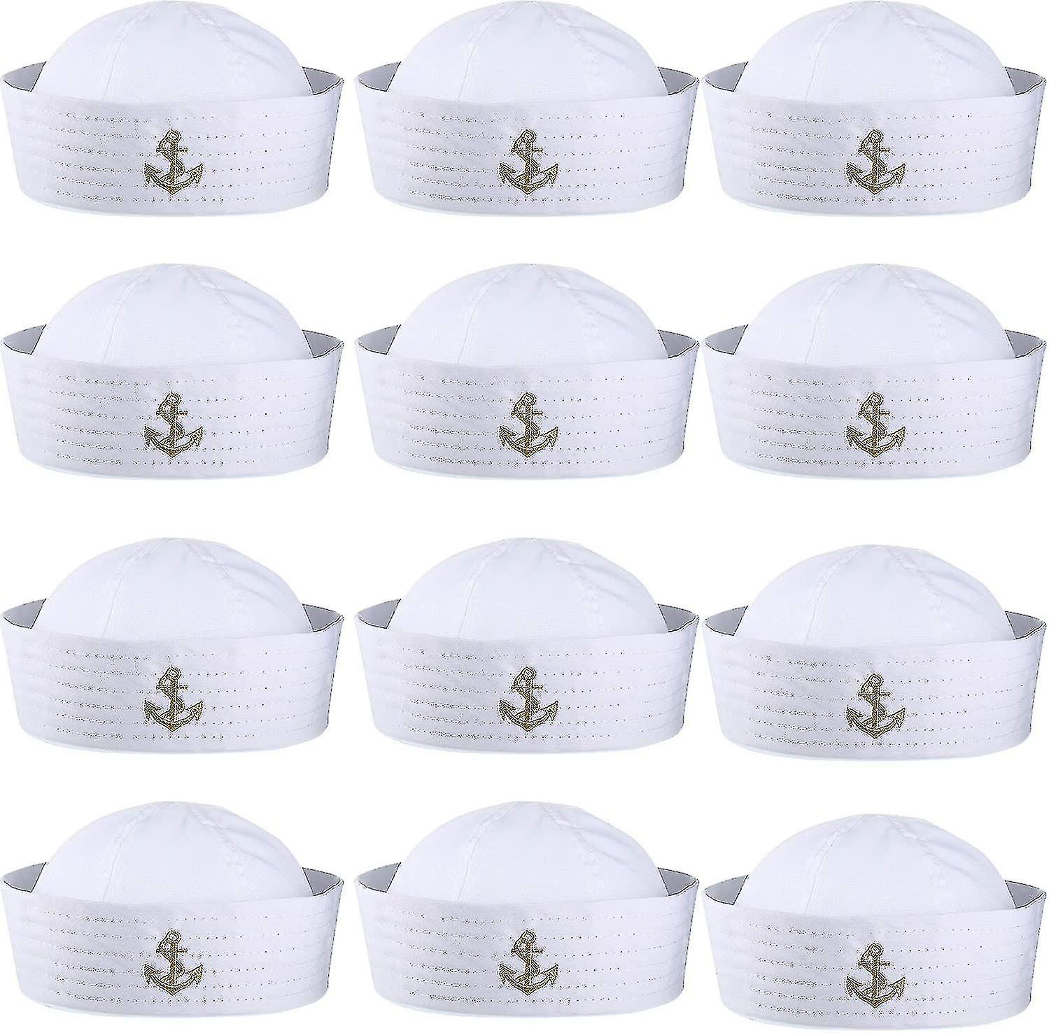 12 Pieces Halloween White Sailor Hat Captain Caps Yacht Nautical Hats ...