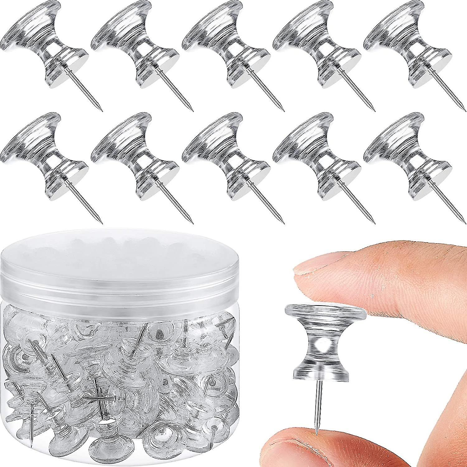 60 Pieces Giant Push Pins Clear Thumb Tacks Steel Point 1 Inch Standard ...